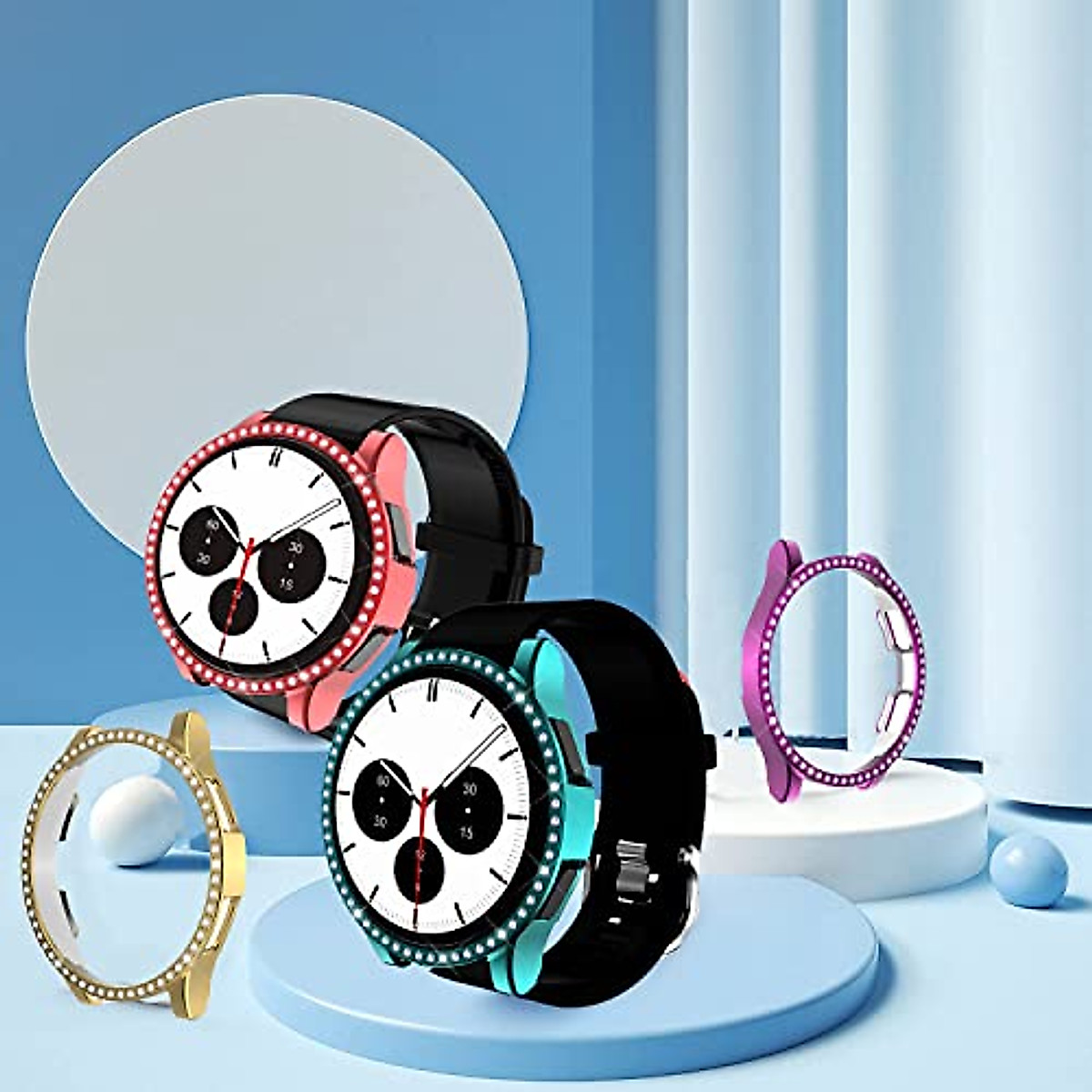 7pack Compatible for Samsung Galaxy Watch 4 Classic 46mm 42mm (2021) Diamond PC Plating Bumper Case Bling Crystal Diamonds Shiny Glitter Frame Hard Protective Cover (42mm(2021), 7pack)