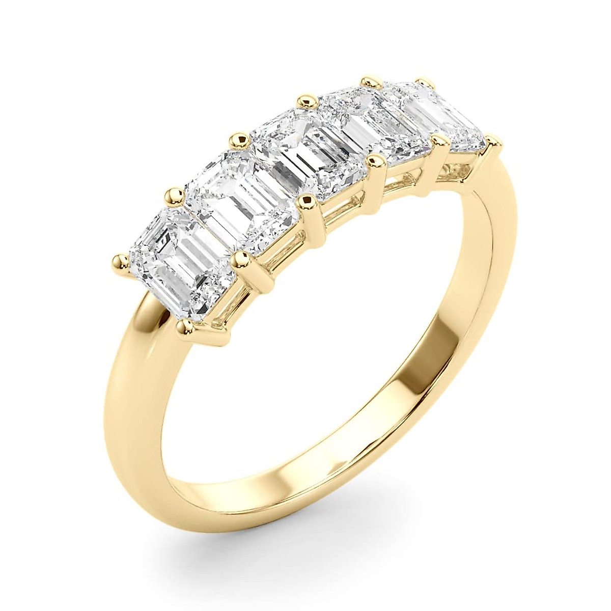 JewelMore 2 Carat 14K Emerald Lab Grown Diamond Five Stone Anniversary Band for Women (F-G/VS-SI) Yellow Gold 5.5