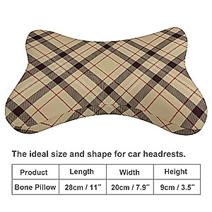 JZDACH Car Neck Pillow Memory Foam Head Rest Support Cushion Compatible with Black red Beige and White Plaid Tartan Flanne for Travel Car Seat, Boys Gaming Office Chair,Travel Portable Pillow