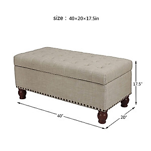 Adeco Rectangular Storage Ottoman Tufted Lift Top Bench Footstool with Sturdy Legs (Beige-2)