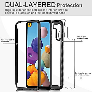 LeYi for Samsung Galaxy A21 Case, Samsung A21 Case, Galaxy A21 Phone Case with [2X Glass Screen Protector], Full-Body Protective Rugged Hybrid Bumper Shockproof Clear Phone Case for A21, Black