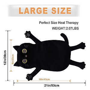 Large Microwave Heating Pad with Washable Cover 21 * 12" Microwavable Heating Pads for Cramps, Back, Neck Shoulder Pain Relief, Cordless Weighted Moist Heat Pack, Black Cat