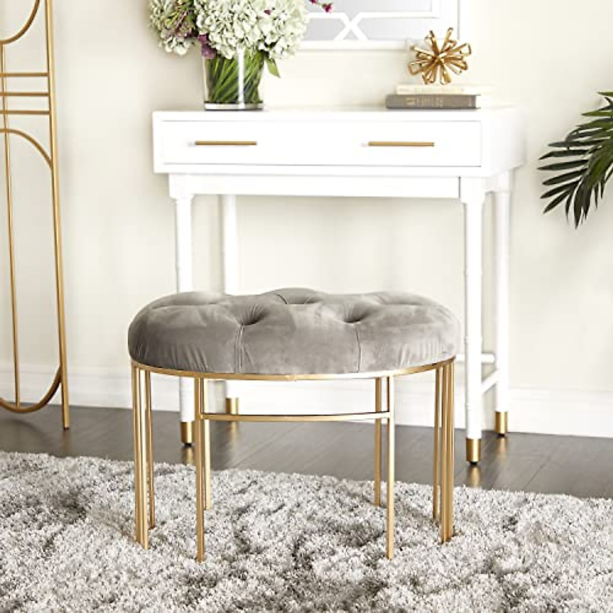 Deco 79 Metal Bench with Velvet Seat, 24" x 17" x 19", Gray