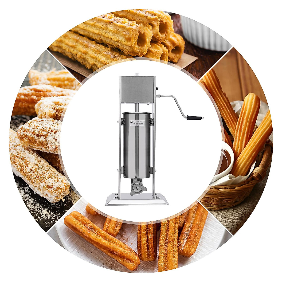 Commercial Churros Maker, 5L Stainless Steel Manual Spanish Churros Donuts Making Machine Vertical Churro Machine with 4 Nozzles for Home Restaurants Bakeries