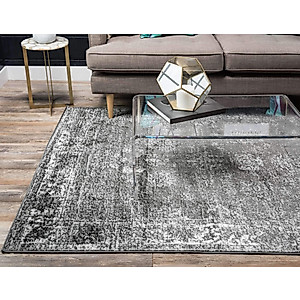 Unique Loom Sofia Collection Area Rug - Casino (6' 1" x 9' Rectangle, Dark Gray/ Ivory)