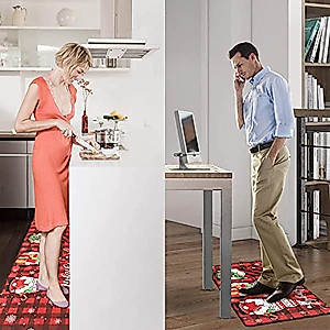 Pauwer Christmas Gnome Kitchen Rugs Set of 2, Farmhouse Red Buffalo Plaid Kitchen Floor Mat, Non Slip Anti Fatigue Kitchen Mats for Floor, Cushioned Kitchen Rug Set Christmas Winter Holiday Decoration