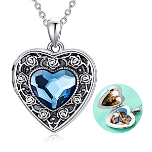 AOBOCO Heart Locket Necklace That Holds Pictures Sterling Silver Flower Lockets Jewelry for Women - Always in My Heart