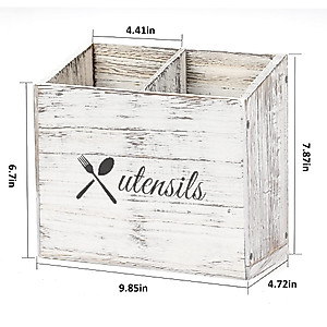 Kitchen Utensil Holder Organizer with 2 Compartments,Wood Flatware Silverware Organizer Rustic Farmhouse Utensil Caddy for Countertop Decor,Wall Mounted Kitchen Organizer and Storage Cutlery Caddy