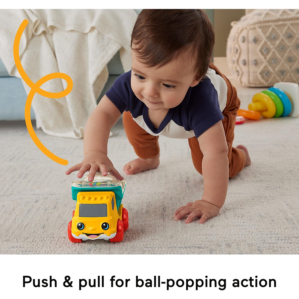 Fisher-Price Baby Toy Poppity Pop Dump Truck Push-Along Vehicle with Fine Motor Activities For Infants Ages 6+ Months
