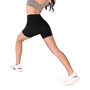 ODODOS 5" Tummy Control Yoga Shorts for Women with Pockets High Waist Athletic Workout Biker Shorts, Black, Medium