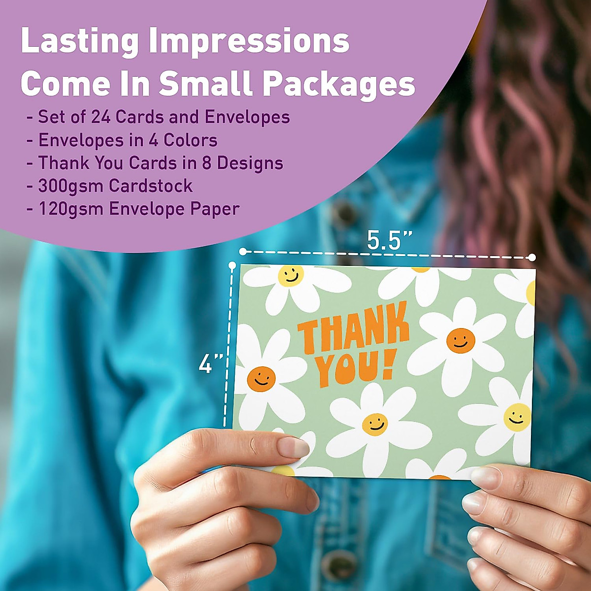 S&O Thank You Cards with Envelopes - Blank Thank You Cards for Handwritten Messages - Thank You Notes with Envelopes Set of 24 - Assorted Thank You Cards for Teachers with Color Envelopes to Mix & Match