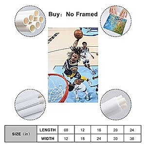 FANCHUANG Ja Morant Poster Paper Dunk for Wall Decor Boys Bedroom Canvas Wall Poster Signed Inspirational Posters Unframe-style 12x18inch(30x45cm)