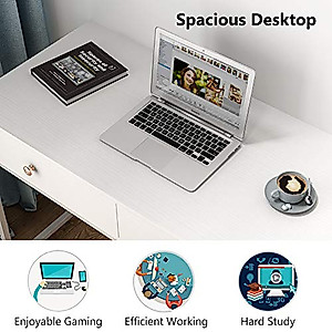 Tribesigns Computer Desk, Modern Simple 47 inch Home Office Desk Study Table Writing Desk with 2 Storage Drawers, Makeup Vanity Console Table White