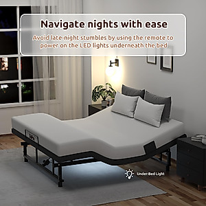 UniPon Adjustable Bed Frame Base King Size, Wireless Remote Control, Zero Gravity, Under Bed Lighting, USB Charging Station, Silent Motor, Mattress Retaining Bar, Anti-Sliping Suede Cover