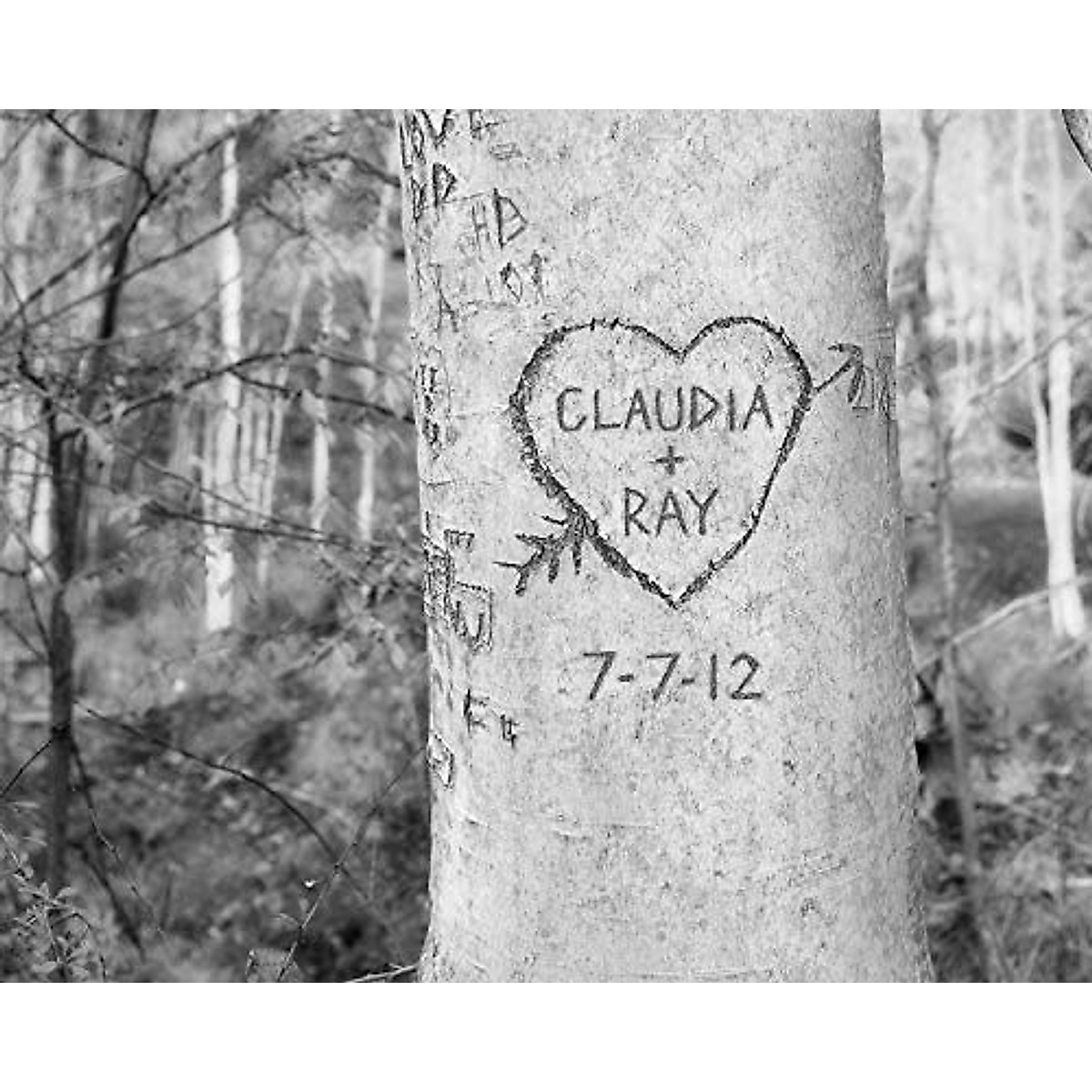 Woodland Carved Heart Tree Personalized Print