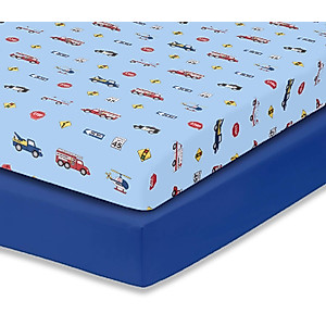 Everyday Kids 2 Pack Fitted Boys Crib Sheet, 100% Soft Breathable Microfiber Baby Sheet, Fits Standard Size Crib Mattress 28in x 52in, Nursery Sheet - Rescue/Blue