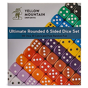 Yellow Mountain Imports Ultimate Rounded 6-Sided Dice - Set of 100, 16mm, Multi-Colored Dice for Board Games, Dice Games, Math Games