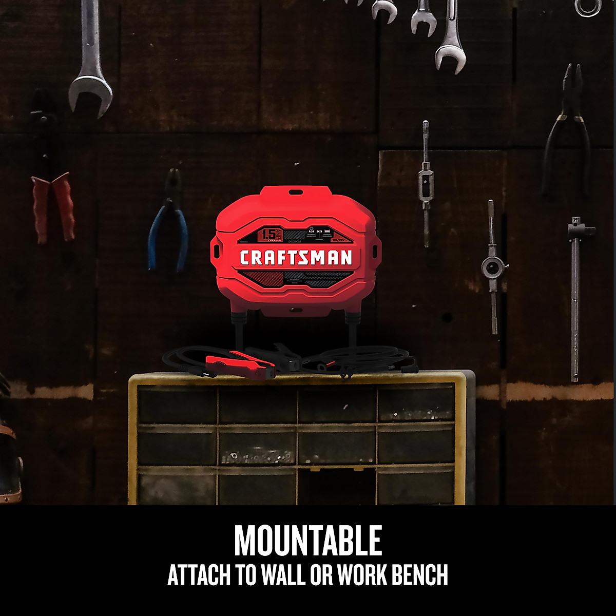 CRAFTSMAN Battery Charger and Maintainer, CMXCESM259, 3-in-1, Fully Automatic, 1.5 Amps, 6 Volt, 12 Volt, for Car, SUV, Truck, and Marine Batteries