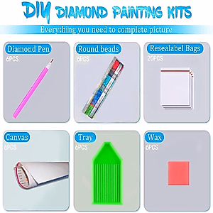 DOTSOPS 6-Pack DIY 5D Beach Diamond Painting Kit Art Adult Painting Kit Crafts Beginner diamond art beach 5D Full Art Diamond Large Diamond Painting Home Wall Decoration Gift 12x16 inches