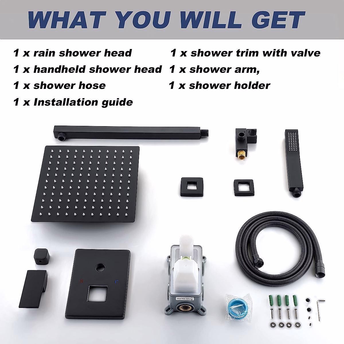 DMDMBATH Shower System Matte Black with 10 inch Rain Shower Head High Pressure Shower Faucet Set Shower Fixture Complete Combo Set Bathroom Bathtub Shower Trim Systems (Matte Black)