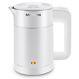 0.6L Small Electric Kettles Stainless Steel, Travel Mini Hot Water Boiler Heater, Double Wall Cool Touch Portable Teapot , Auto Shut-Off & Boil-Dry Protection, 120V/800W, 2 Year Warranty (white)