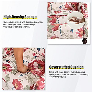 Consofa Upholstered Wingback Recliner Chair, Traditional Push Back Recliner with Padded Seat, Wingback Fabric Recliner Chair, Mid Century Modern Recliner Chair for Living Room (2,Red Floral)