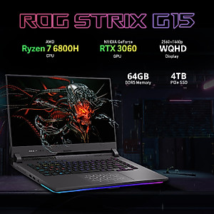 ASUS ROG Strix G15 15.6” WQHD Gaming Laptop, AMD Ryzen7 6800H, NVIDIA GeForce RTX 3060, 64GB DDR5 RAM, 4TB SSD, Thermal Grizzly Cooling, RGB Keyboard, VR-Ready, Gray, Win 11 Pro, 32GB USB Card