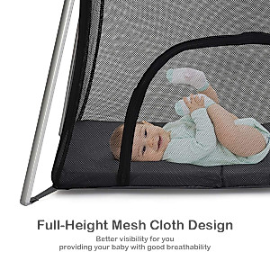 BABY JOY Baby Foldable Travel Crib, 2 in 1 Portable Playpen with Soft Washable Mattress, Side Zipper Design, Lightweight Installation-Free Home Playard with Carry Bag, for Infants & Toddlers (Grey)