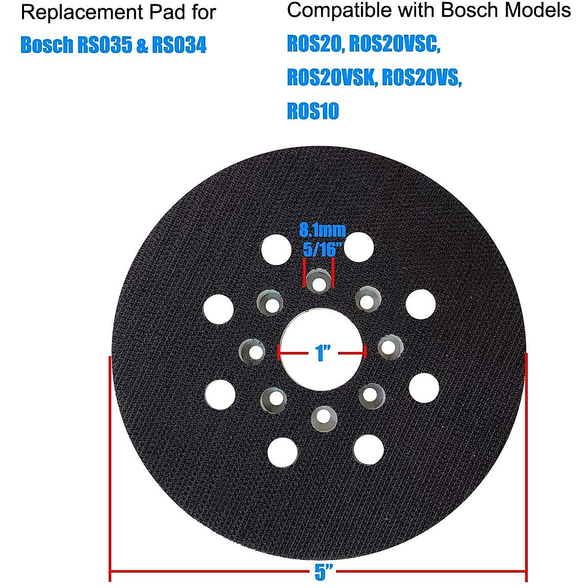 5 Inch Hook&Loop Replacement Sander Backing Pad for Bosch RS035 & RS034 - Compatible with Bosch ROS20VS, ROS20VSC, ROS20VSK, ROS20, ROS10