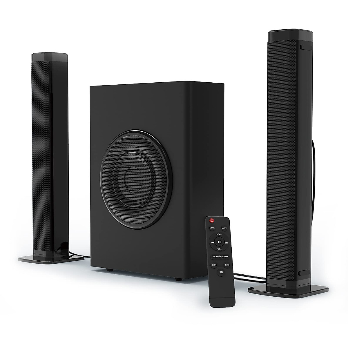 GEOYEAO Sound Bars for TV with Subwoofer, 3D / DSP/Bluetooth/HDMI-ARC Home Speakers, Bass Treble Adjustable, 2 in 1 Sound System Horizontal & Vertical Placement Surround Sound TV Speaker, 2.1 Channel