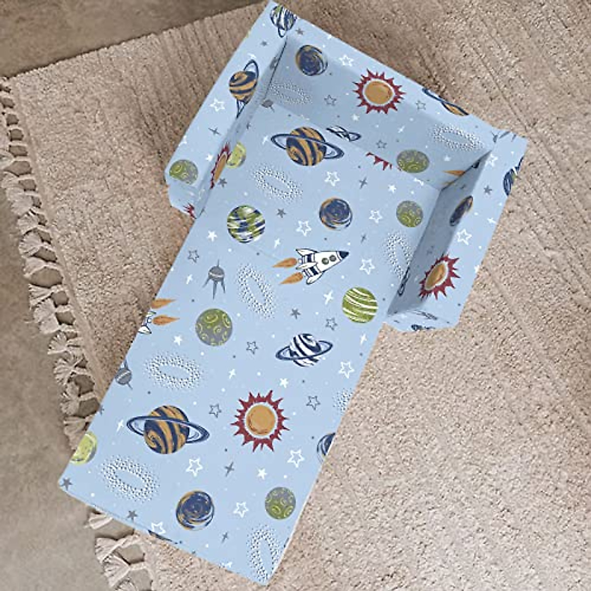 fond + found Kids Sofa Couch,Toddler Children 2-in-1 Convertible Sofa to Lounger, Comfy Flip-Out Couch/Sleeper, Rocket Outer Space Chair, Bed for Boys Girls