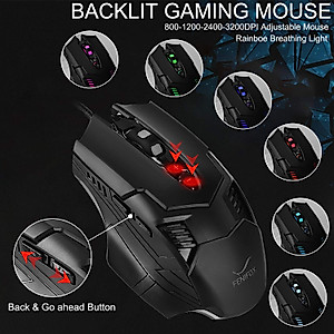 FENIFOX Wired Mouse Gaming Rainbow Backlit Ergonomic Mouse with Programmable Buttons Wired Illuminate Mice for PC Computer Windows PC Gamer PS4 Xbox one