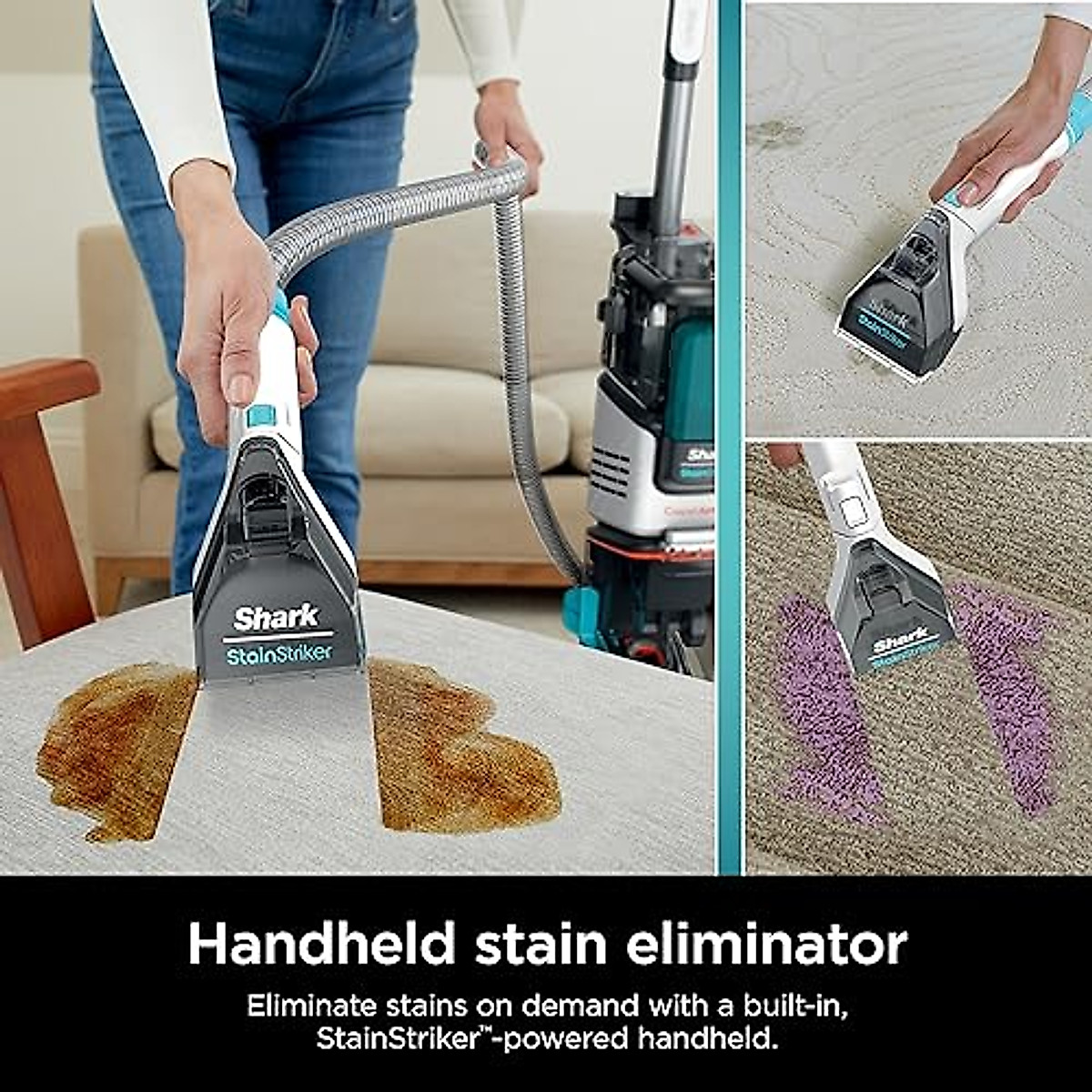 Shark EX201 CarpetXpert Upright Carpet, Area Rug & Upholstery Cleaner with StainStriker, Built-in Spot & Stain Cleaner, Perfect for Pets, Deep Cleaning & Tough Stain Removal, Carpet Shampooer, Cyan