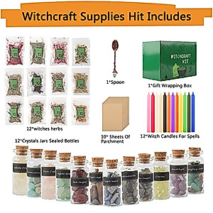 Witchcraft Supplies Box for Wiccan Spells , 49 Pack Witchcraft Starter Kit, Spell Candles&Crystals&Dried Herbs for Beginners Experienced Witches Pagan Spell-Versatile Tools Gifts Packaging