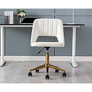Kmax Velvet Desk Chair Swivel Home Office Task Chair Cute Vanity Chair with Wheels for Girls, Kids, Teens, Living Room, Office, Bedroom, Dressing Room, White