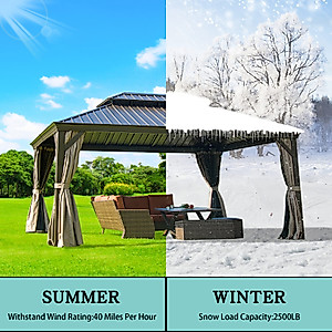 Domi Outdoor Hardtop Gazebo 12x16ft Metal Gazebos Backyard Pavilion Aluminum Roof Canopy with Mosquito Netting and Curtains for Patio,Garden,Lawn (Brown)