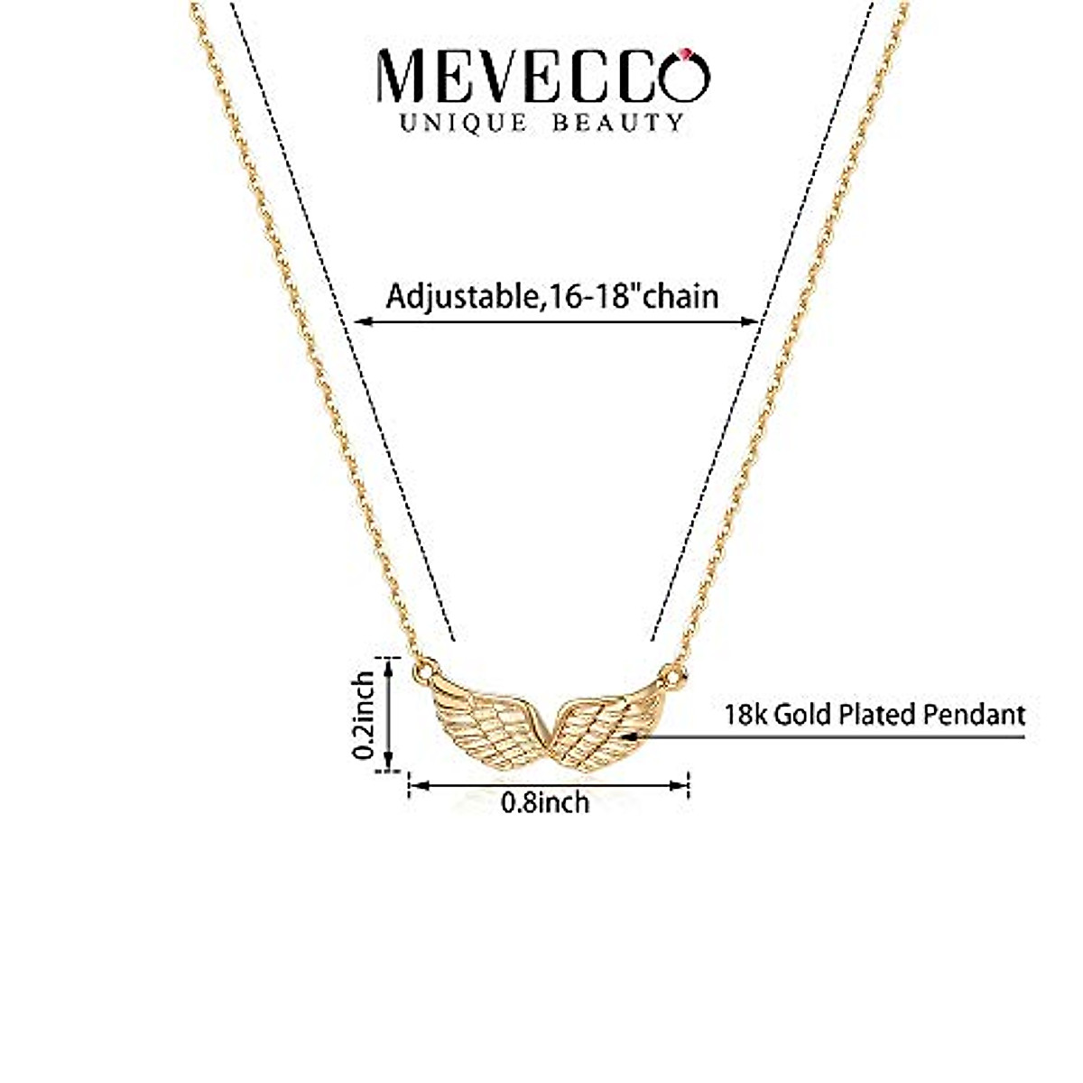 MEVECCO Gold Angel Wings Pendant Necklace,18K Gold Filled Cute Tiny Guardian Angel Charm Necklace,Dainty Simple Minimalist Necklace for Women