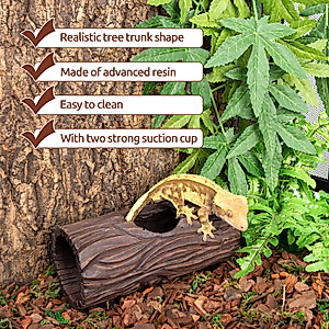 REPTIZOO Reptile Hide Cave Resin Hollow Tree Trunk Hideout Hermit Crab Climbing Toys Reptile Shelter Sleeping Cave for Arboreal Reptiles, Hermit Crabs, Leopard Gecko, Lizard Terrarium Decor