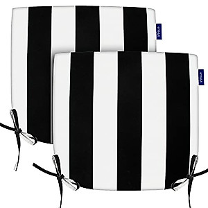 INFBLUE Outdoor Chair Cushions for Patio Furniture - Round Corner Outdoor Chair Cushions Water Resistance Seat Cushions with Ties (Set of 2, 17''x16''x2'', Black Stripes)