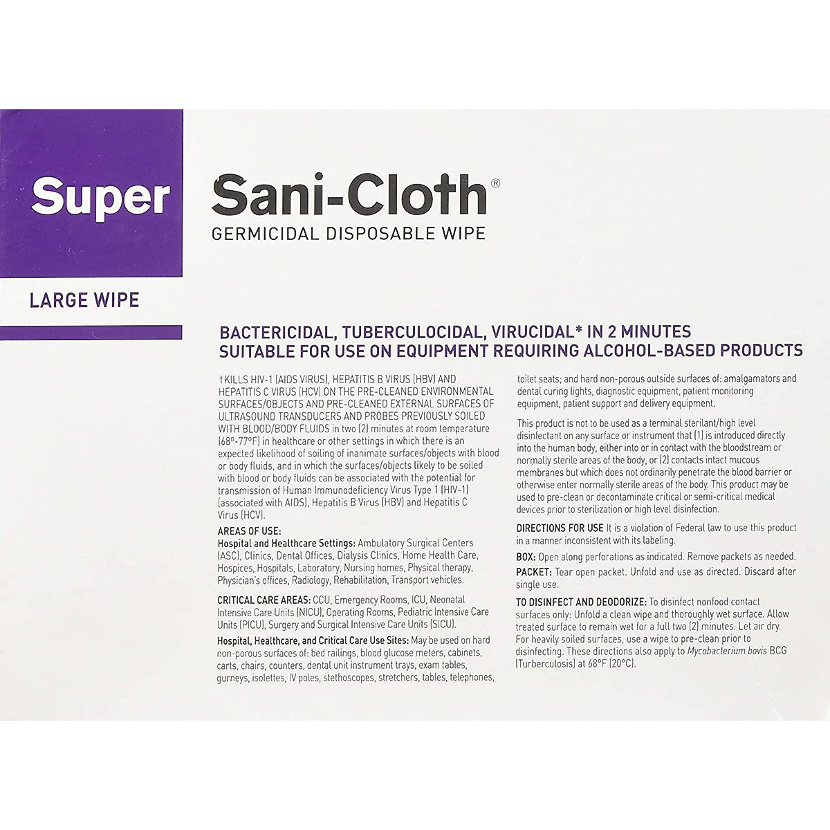 Super Sani-Cloth Germicidal Disposable Wipe - Fast 2-Minute Contact Time, Great for High-Touch Surfaces and Devices - Large Canister, 6 in. x 6.75 in.