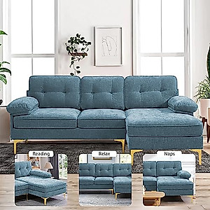 MAEVIS 79" Modern Sectiaonal Fabric Sofa Couch for Living Room,Comfortable Small Sofa, Chenille L Shaped Sofas with Solid Wood Frame, Detachable Cover and Armrest, Easy to Install(Light Blue)