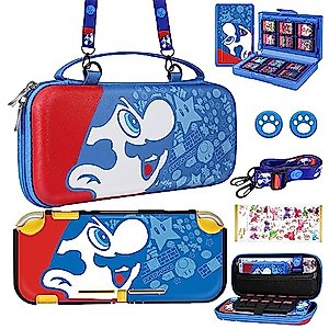 Xinocy for Nintendo Switch Lite 7 in 1 Storage Accessories Kit with Travel Carrying Case+Switch Lite Protective Cover+Game Case Holder+Strap+Sticker+2 Thumb Caps Cute Shell for Boys Kids Girls -Blue