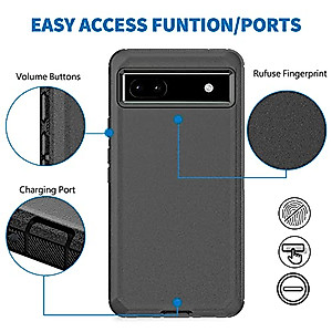 Anloes Case for Google Pixel 6a 5G, Pixel 6a Phone Case Heavy Duty Shockproof Dustproof Rugged Defender Protective, 3 in 1 Bumper Cover for Google 6a Black(Without Screen Protector)