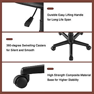VECELO Small Armless Home Office Chair Adjustable Stools for/Desk/Computer/Task, Low-Back Height 360° Swivel, Set of 1, Black