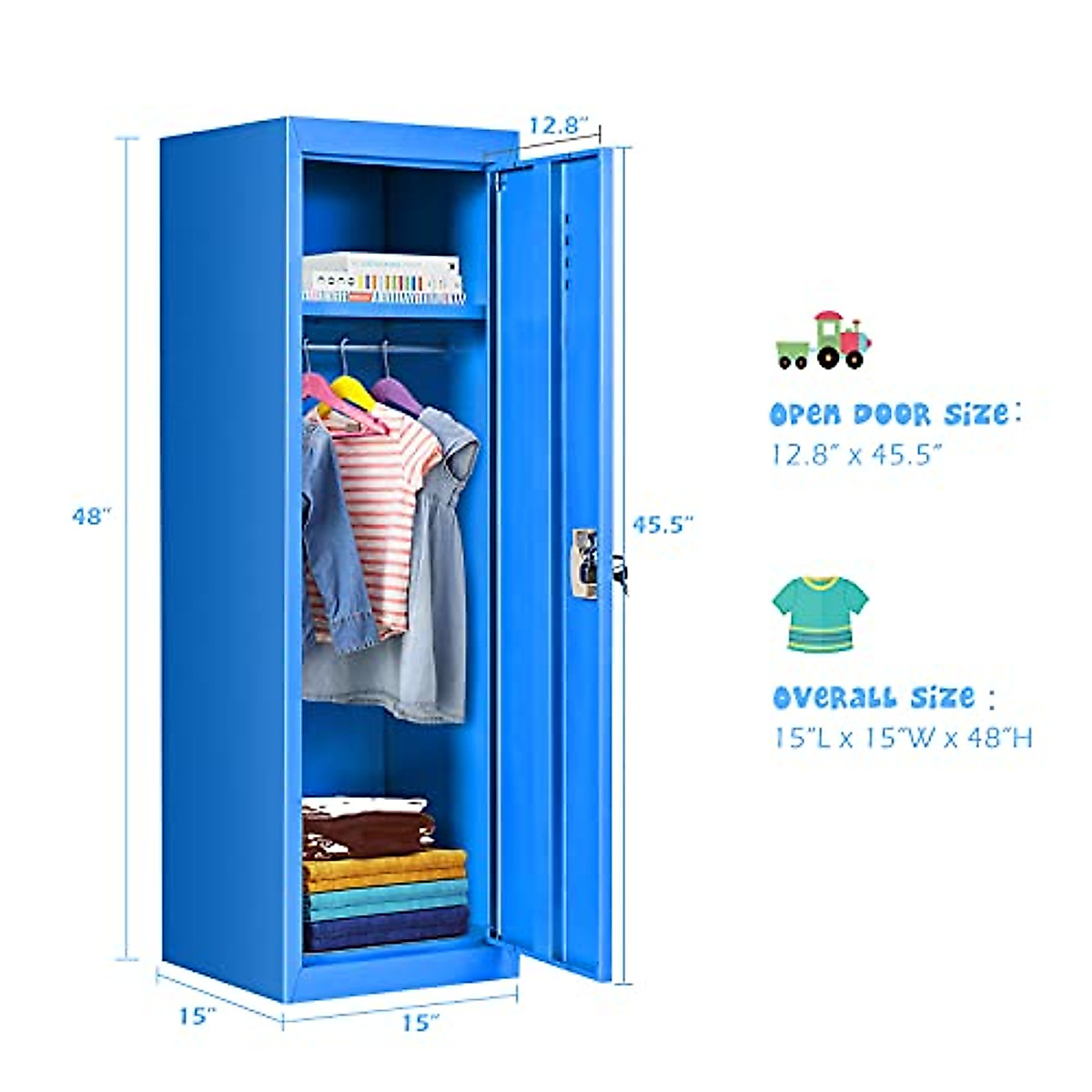 HONEY JOY Lockers for Kids Bedroom, Toddler Metal Locker Storage Cabinet for Toys, Clothes & Sports Equipment, Openable Door with 2 Keys, Kids Safe Coat Organizer for Daycare Gym Entryway(Blue,1)