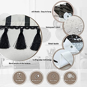 GiuMsi 72"X72" Boho Mid Century Black and White Shower Curtain Sets with Tassel Pendants Arch Sun Modern Minimalistic Leaves Bathroom Curtains Waterproof Durable Ployester 12 Hooks Home Decorations