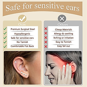 Jstyle Hypoallergenic Flat Back Stud Earrings for Women Surgical Stainless Steel Earrings Sets for Sentive Ears Cartilage Earring Small Flatback Studs Earrings Screw Back Earrings Piercing