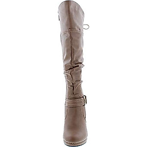 TOP Moda Womens Page-65 Knee High Round Toe Lace-Up Slouched High Heel Boots,Taupe,8.5