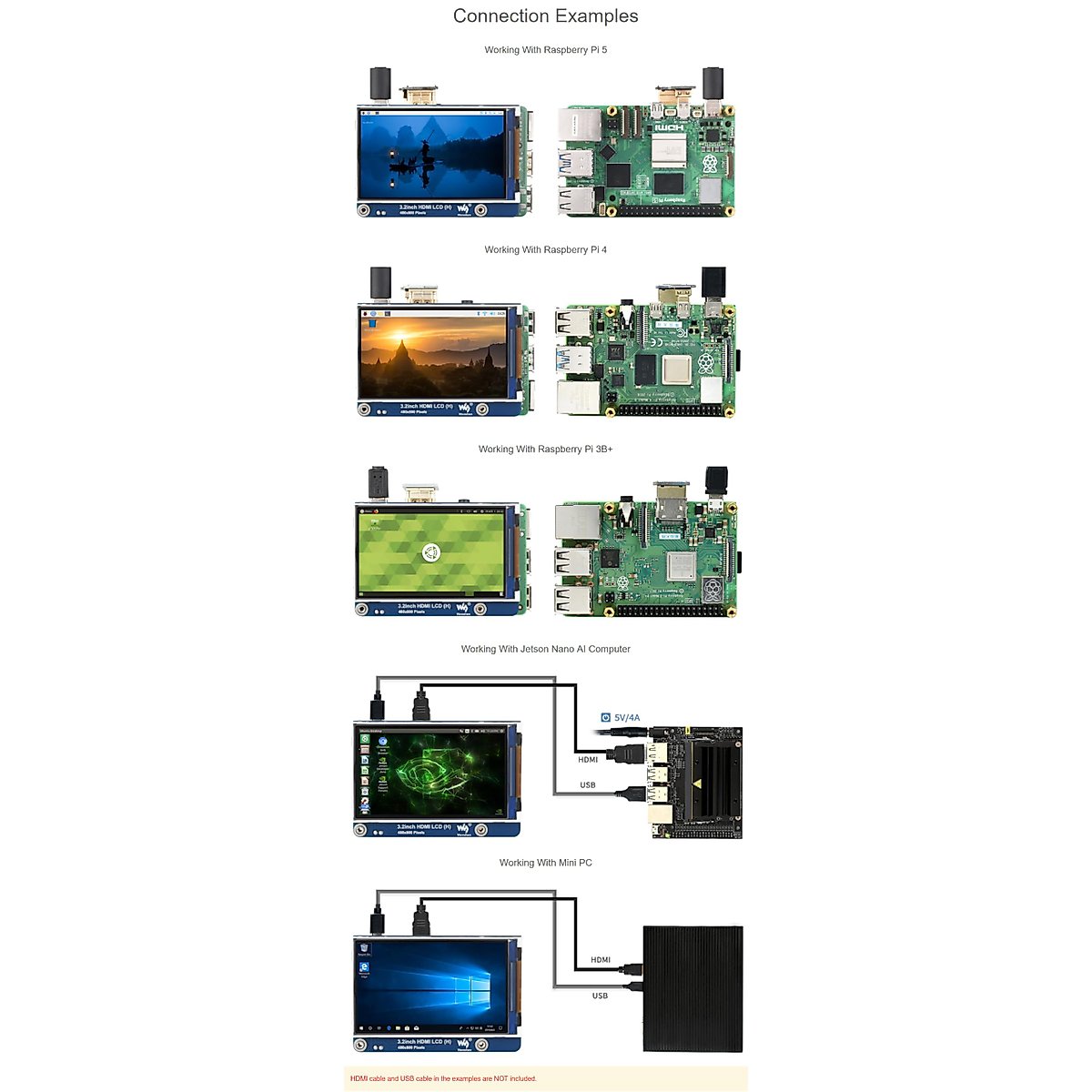 XYGStudy 3.2inch HDMI IPS LCD Display (H) Resolution 480×800 Adjustable Brightness Backlight No Touch Panel Supports Raspberry Pi Jetson Nano Windows 11/10 / 8.1/8 / 7 PC