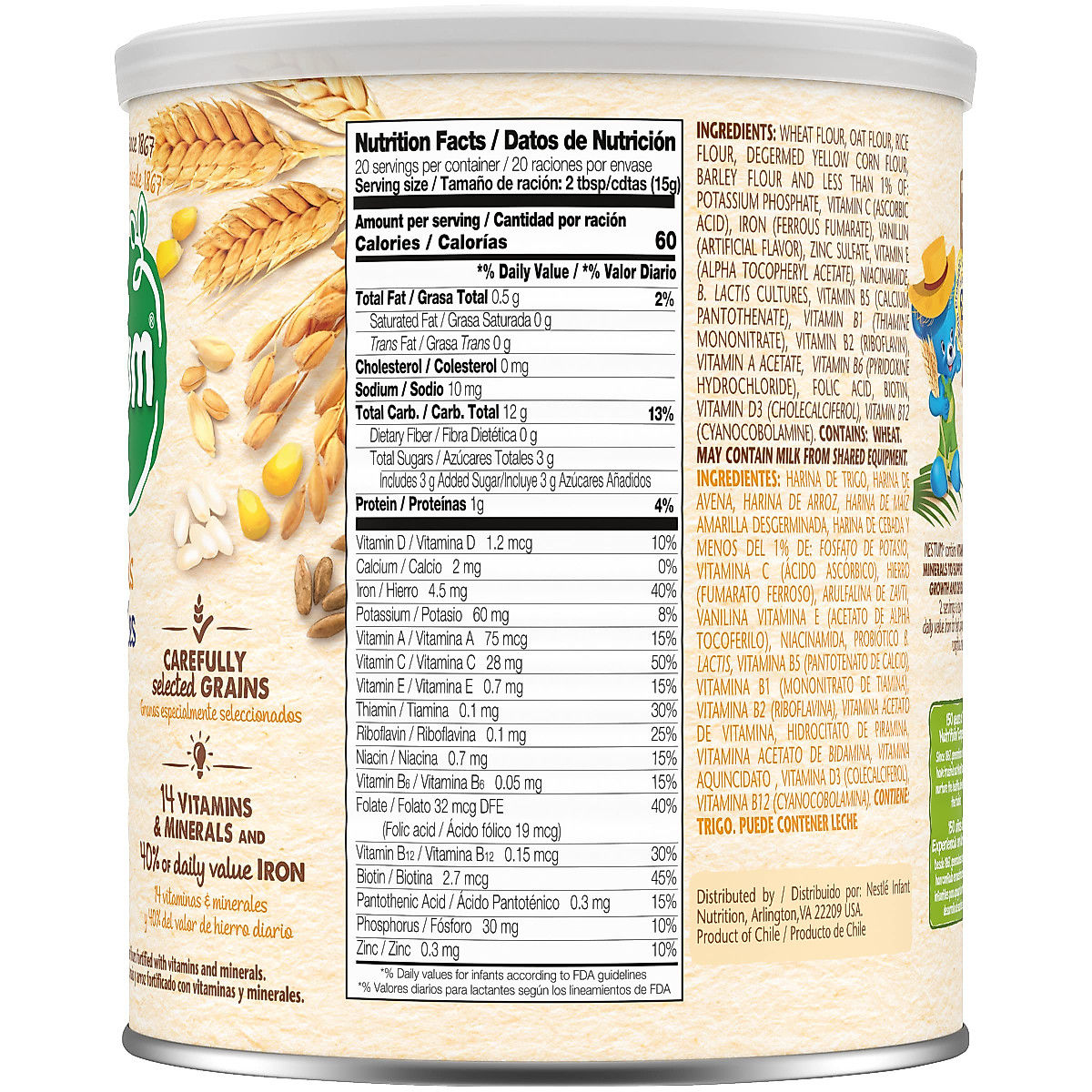 Nestle Nestum Infant Cereal, 5 Cereals, Made for Infants 6 Months Old, 10.6 Ounce Canister (Pack of 3)